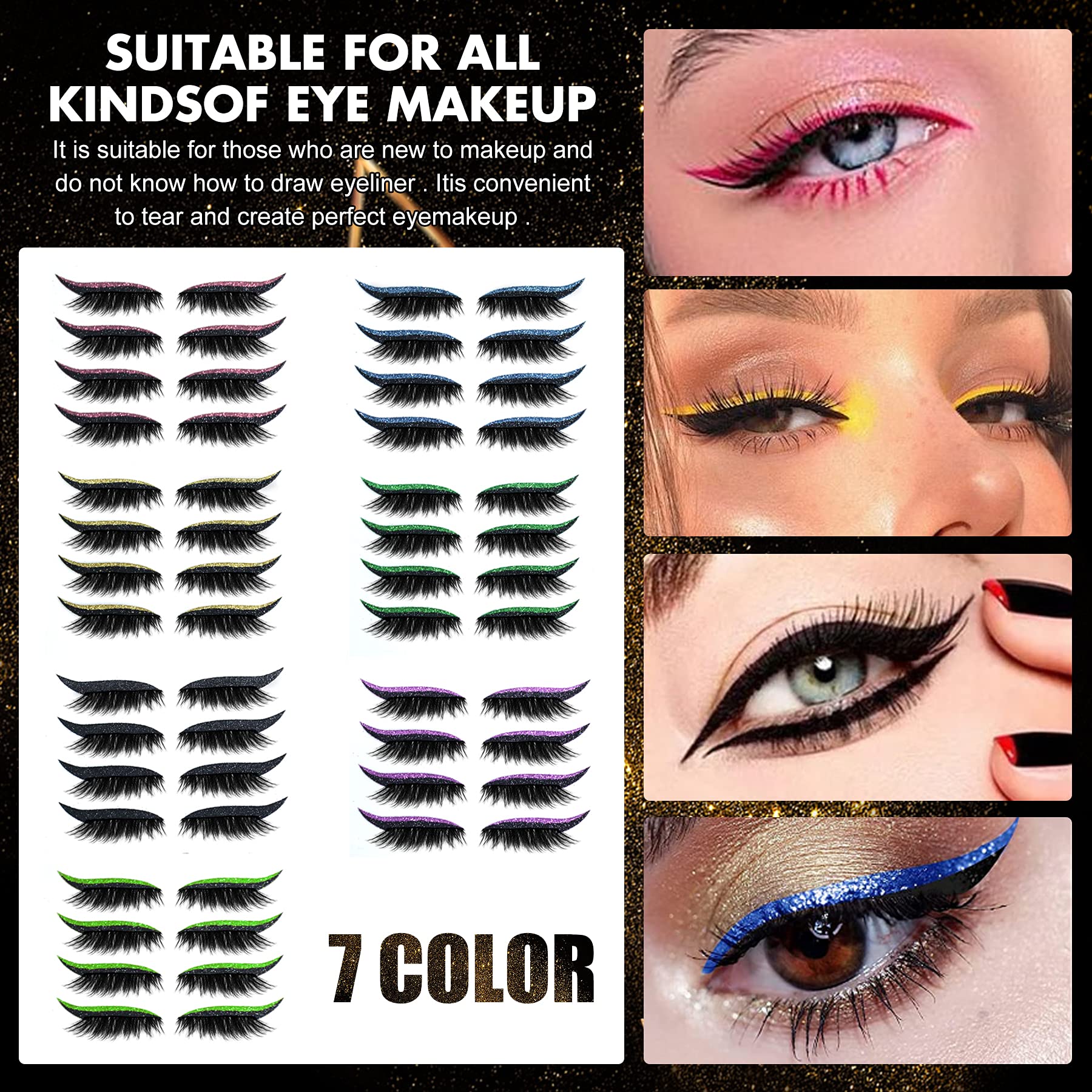 Eyelash Stickers Reusable Eyeliner and Eyelash Stickers 4 Pairs Reusable Eyelid And Eyelash Stickers Makeup Stickers Instant Outline Easy Quick Application -Women Make Up Eyeliner Stickers (Black)