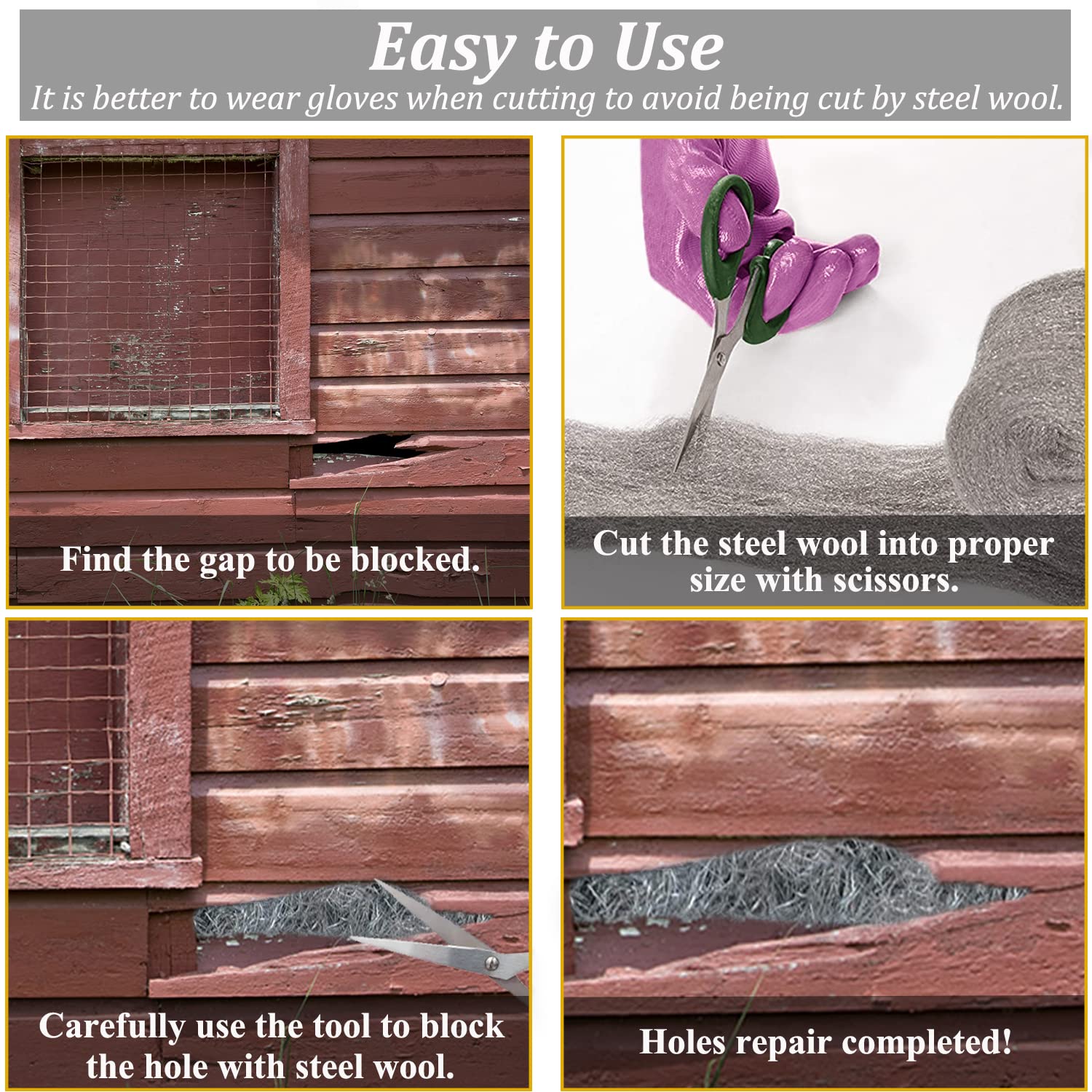 2Pack Steel Wool Pads for Mice Control, Fill Fabric DIY Kit, Coarse Wire Mesh Roll Hole Filler for Mouse, Hardware Cloth Gap Blocker for Holes/Wall Cracks/Pipeline/Siding/Vents in Garden House (13FT)