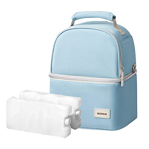 SEEDNUR Breastmilk Cooler Bag With Ice Pack Insulated Bottle Bag Diaper Bag Tote Breast Pump Bag Backpack Portable Thermal Insulated Lunch Box for Women Men Large Capacity Handbag(Klein Blue)