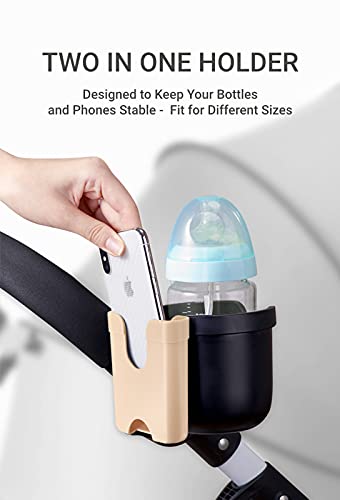 Universal Cup Holder, Stroller Cup Holder with Phone Holder, Stroller Accessories, Bike Water Bottle Holder, Treadmill, Wheelchair(Crepe)