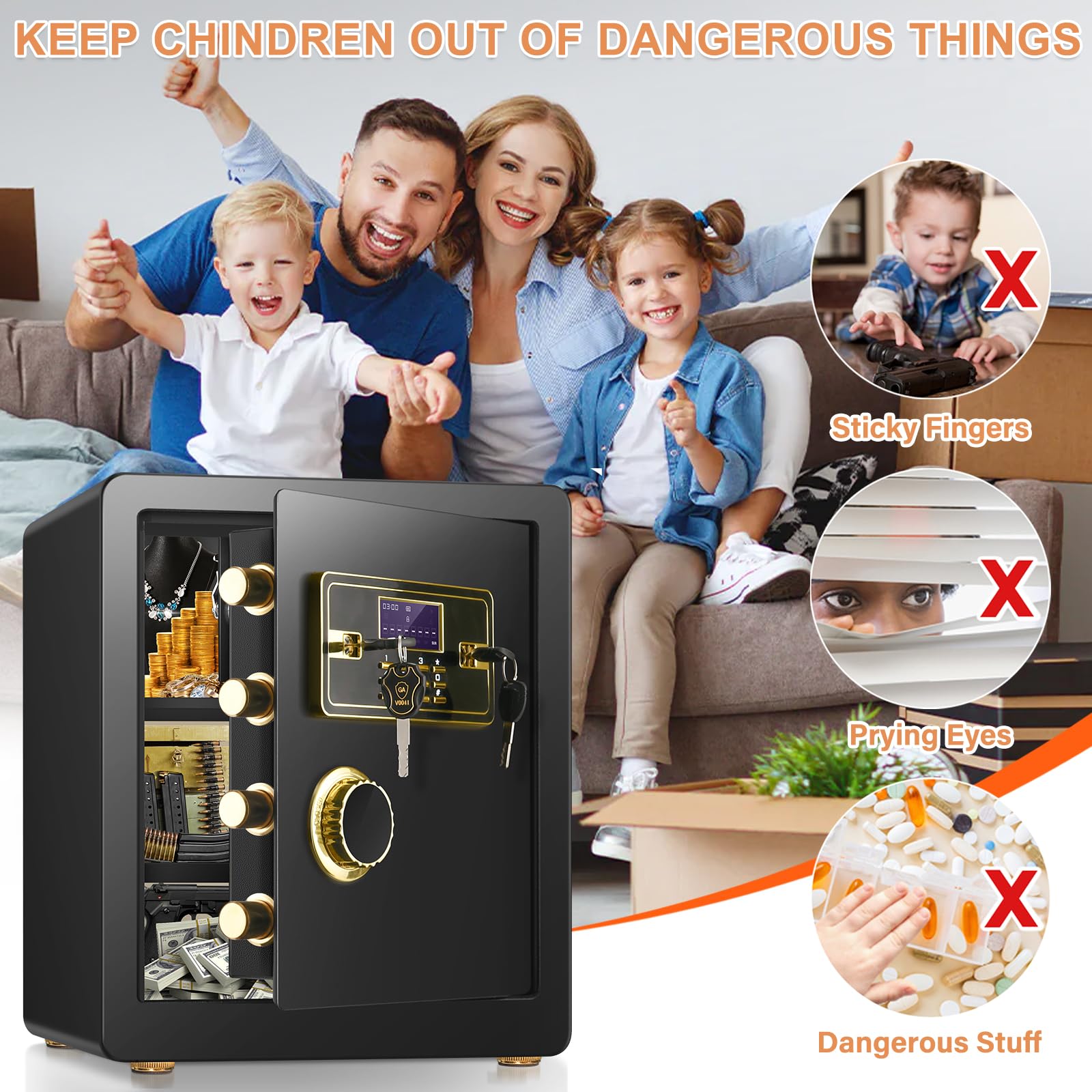 2.3 Cub Home Safe Fireproof Waterproof, Large Fireproof Safe Box with Fireproof Document Bag, Electronic Keypad and Spare Key, Digital Home Security Safe for Money Firearm Medicine Valuables