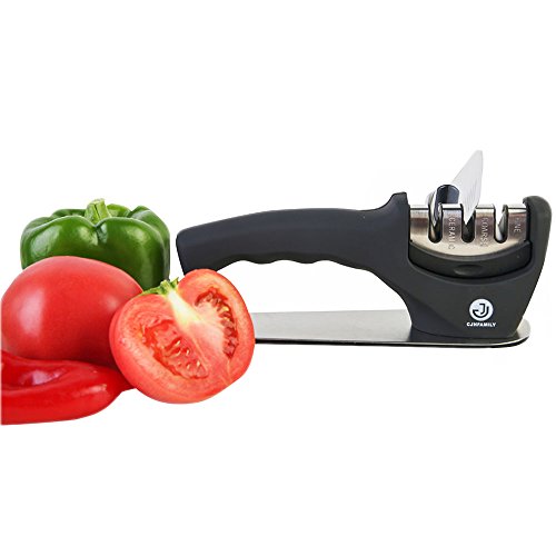 CJHFAMILY Knife Sharpener for Straight Knives - 3 Stage Diamond Coated Sharpening Wheel System