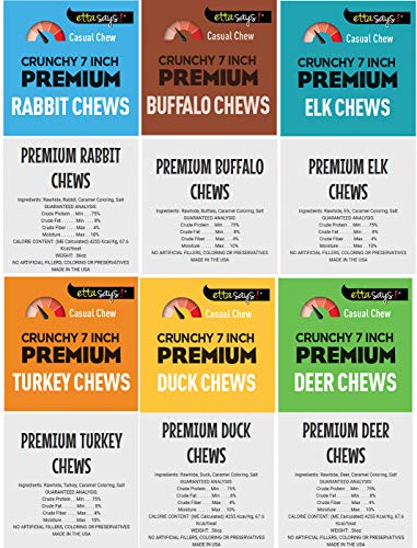 ETTA SAYS! Premium Crunchy Dog Chews Variety Pack of 12 – Made from USA Sourced Rawhide, Grain-Free, Easy to Digest, Low Odor, Won’t Stain Carpet