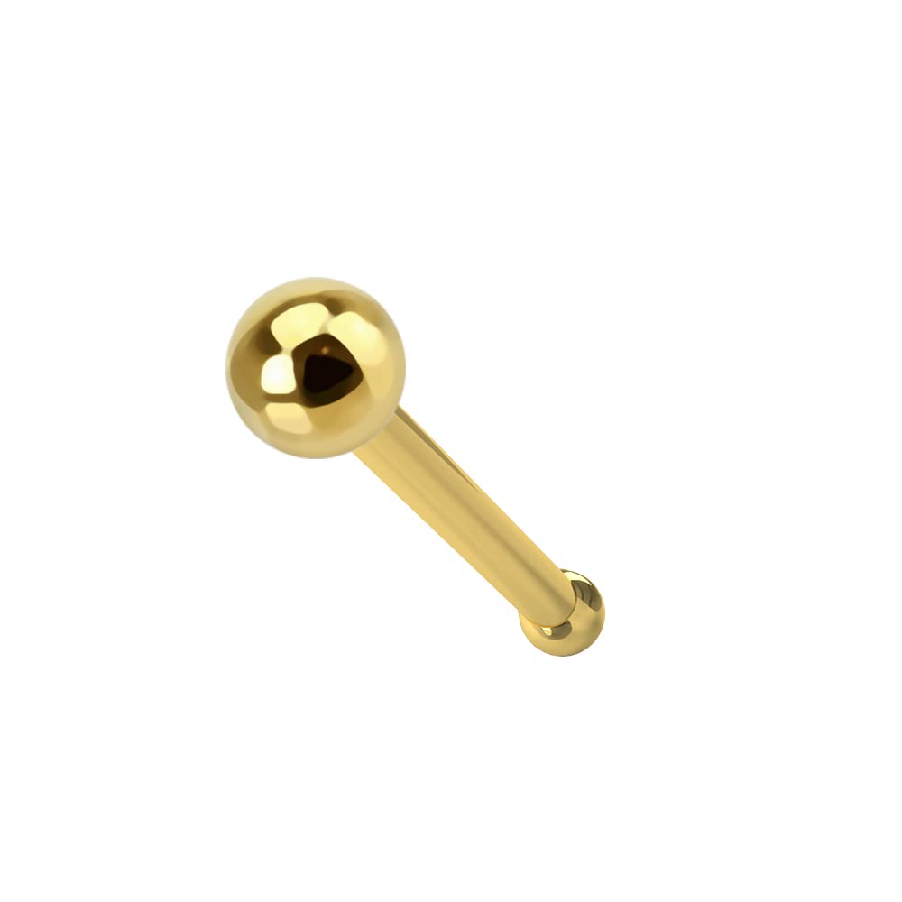 14K Solid Yellow Gold with 2MM Ball - Ball End Nose Pin Body jewelry