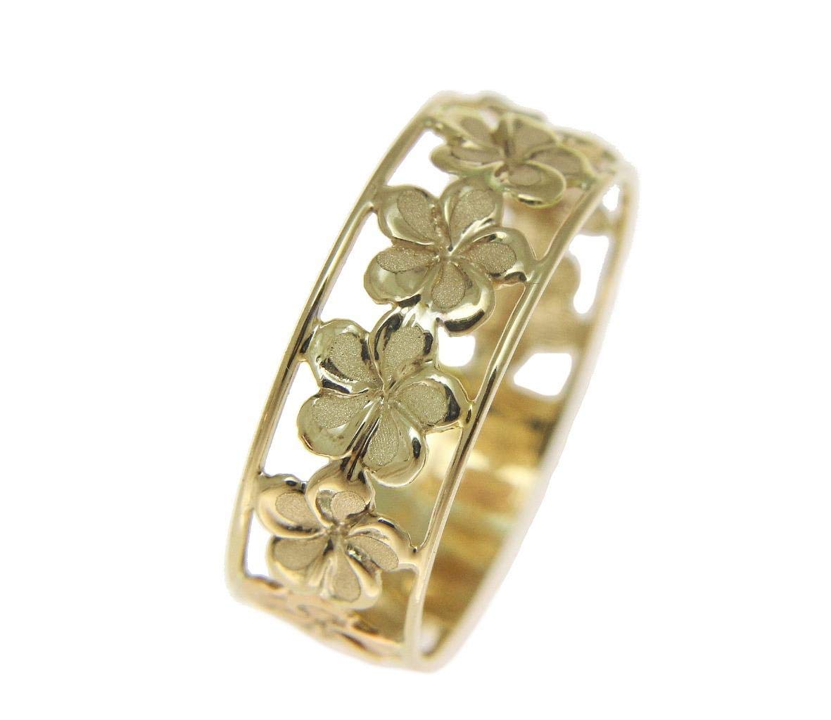 14K solid yellow gold Hawaiian plumeria flower lei ring 6.5mm size 8.5