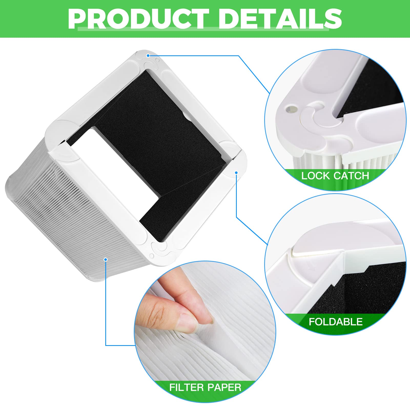 2 Pack 211+ Replacement Filter Compatible with Blueair Blue Pure 211+ Air Cleaner Purifier, Foldable Particle & Activated Carbon Filter, True HEPA Replacement Filter