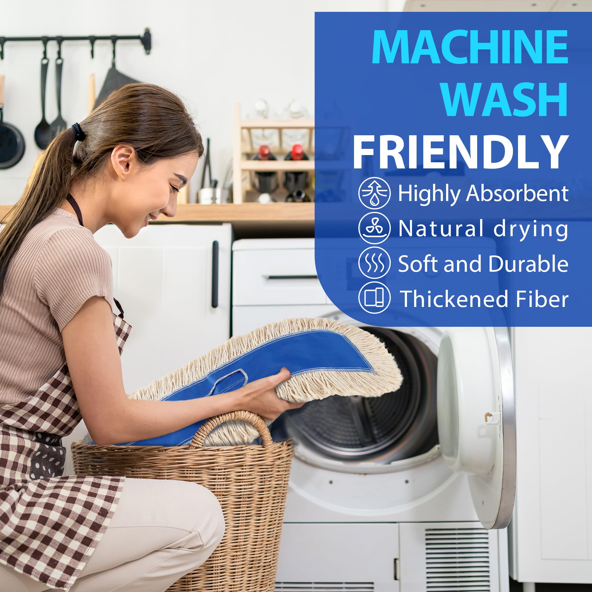 2 Pack - 24" Wide X 5 Cotton Floor Dust Mop Head Refill Short Fiber for Easy Sweep - Replacement Replacement Head for Home & Commercial Use