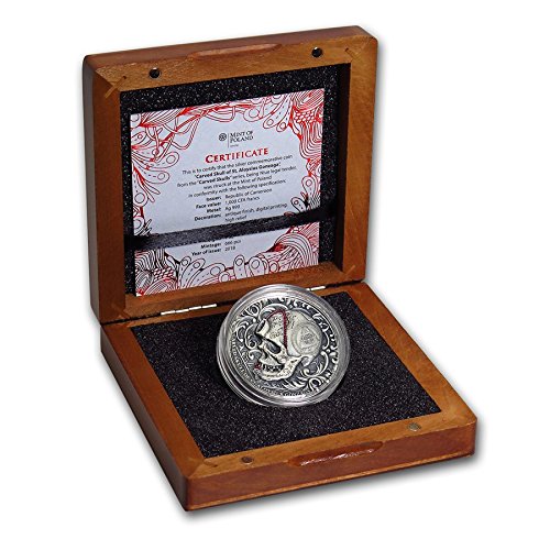 2018 CM CARVED SKULL OF ST.ALOYSIUS GONZAGA High Relief Silver Coin Antiqued 1 OZ Superb Gem Uncirculated