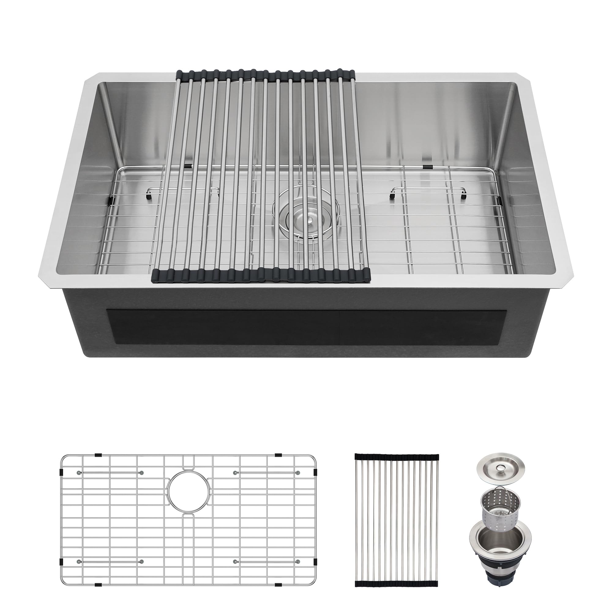 32x19 Undermount Kitchen Sink - GhomeG 32 Inch Deep Single Bowl kitchen sink 16 Gauge Stainless Steel Under Counter Kitchen Sink Basin With R10 Round Corners