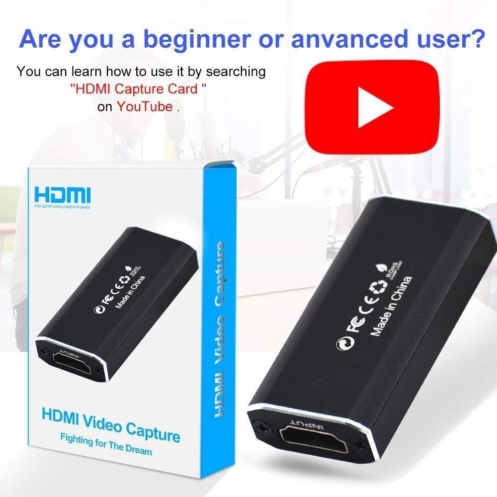 Audio Video Capture Card 1080P 30Hz HDMI to USB 2.0 Capture Card Record via DLSR for Gaming Streaming Live Broadcasting Teaching