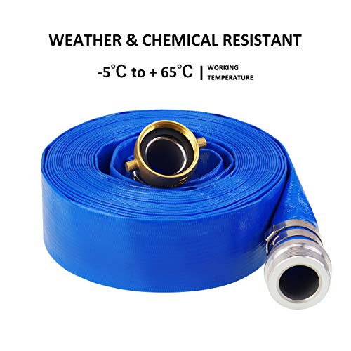 2" x 100ft Blue PVC Backwash Hose for Swimming Pools, Heavy Duty Discharge Hose Reinforced Pool Drain Hose with Aluminum Pin Lug Fittings