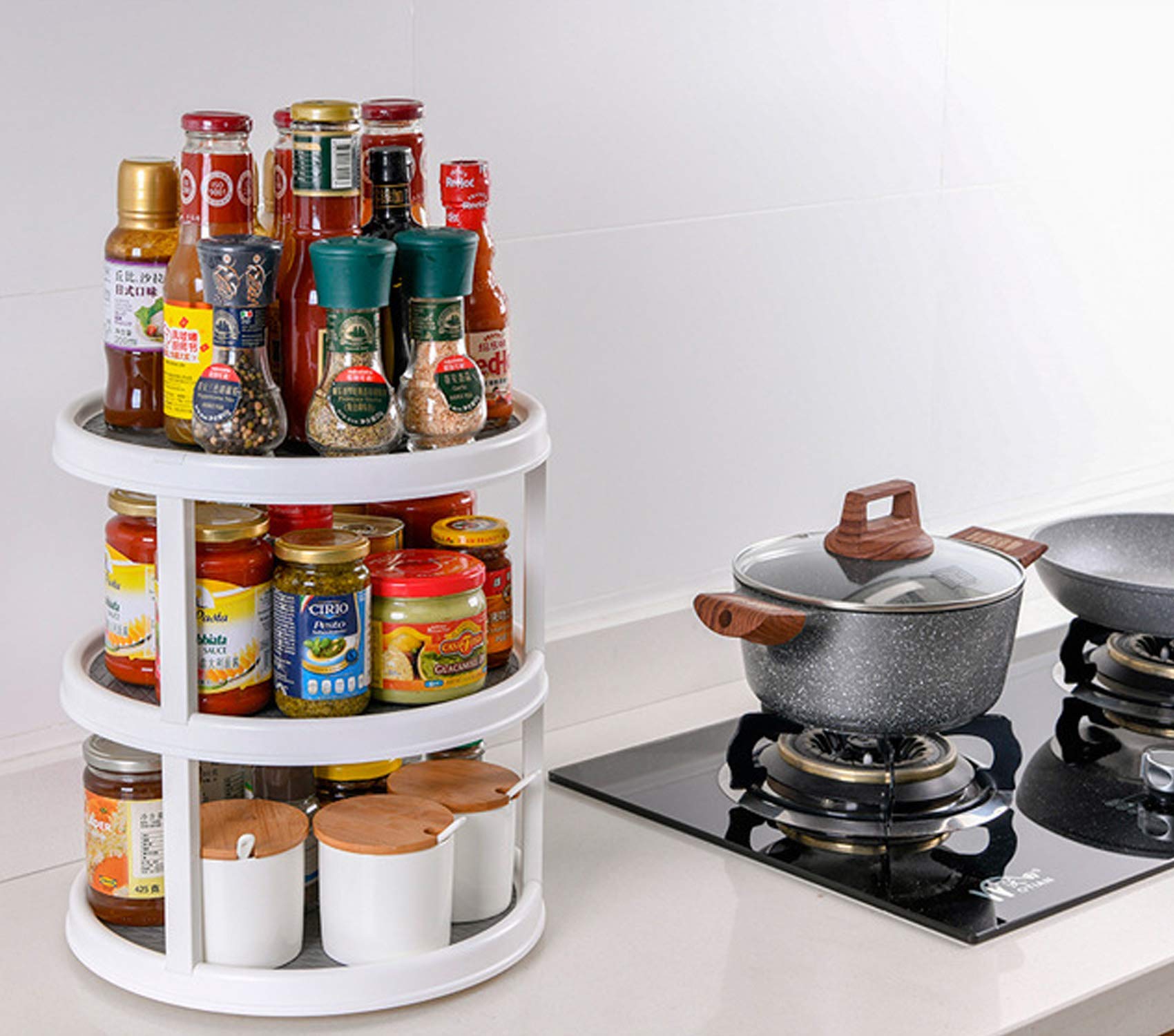12 inch Diameter Turnable Lazy Susan Spice Rack Organizer for Large Cabinet, Kitchen Dining Table Refrigerator Bathroom Organization (Gray)