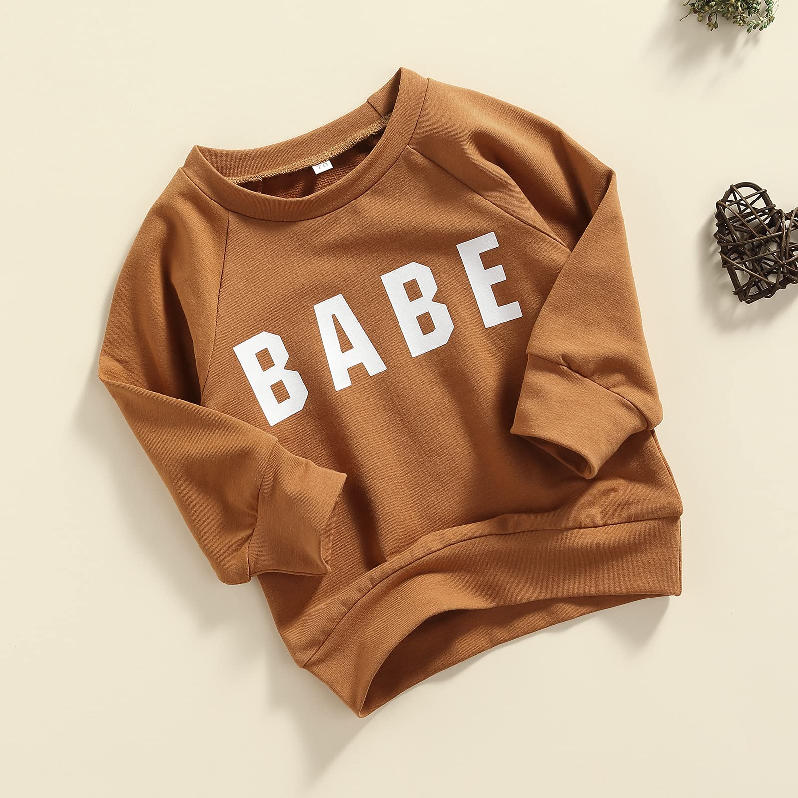 Infant Sweatshirt Toddler Crewneck Sweater Newborn Hoodies Baby Boy Girls Clothes Letter Printed Fall Spring Pullover (Yellow, 6-12 Months)