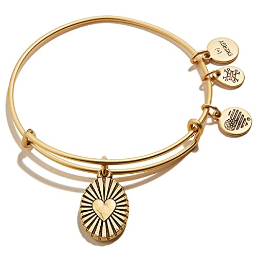 Alex and Ani Path of Symbols Expandable Bangle for Women, Heart Embossed Charm, Rafaelian Gold Finish, 2 to 3.5 in