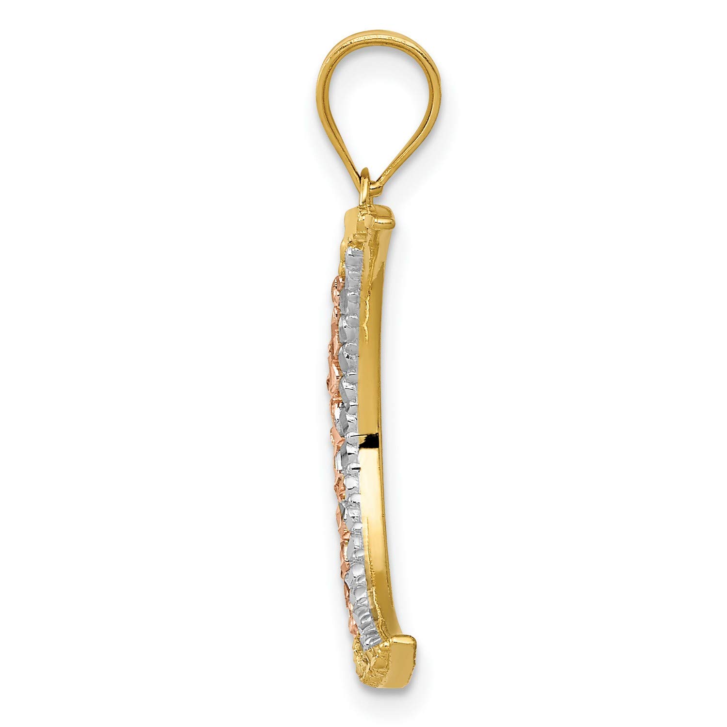 14k Tri-Color Yellow White And Rose Gold Crescent Moon Pendant 28 mm x 14 mm