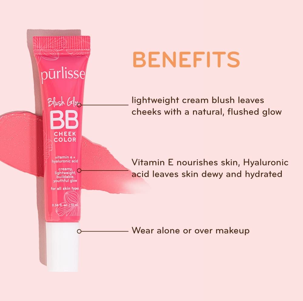 purlisse Blush Glow BB Cheek Color: Cruelty-free & clean, Paraben & Sulfate-free, Cream blush, Long lasting, Vitamin E hydrates | Sweet Rose 0.34oz