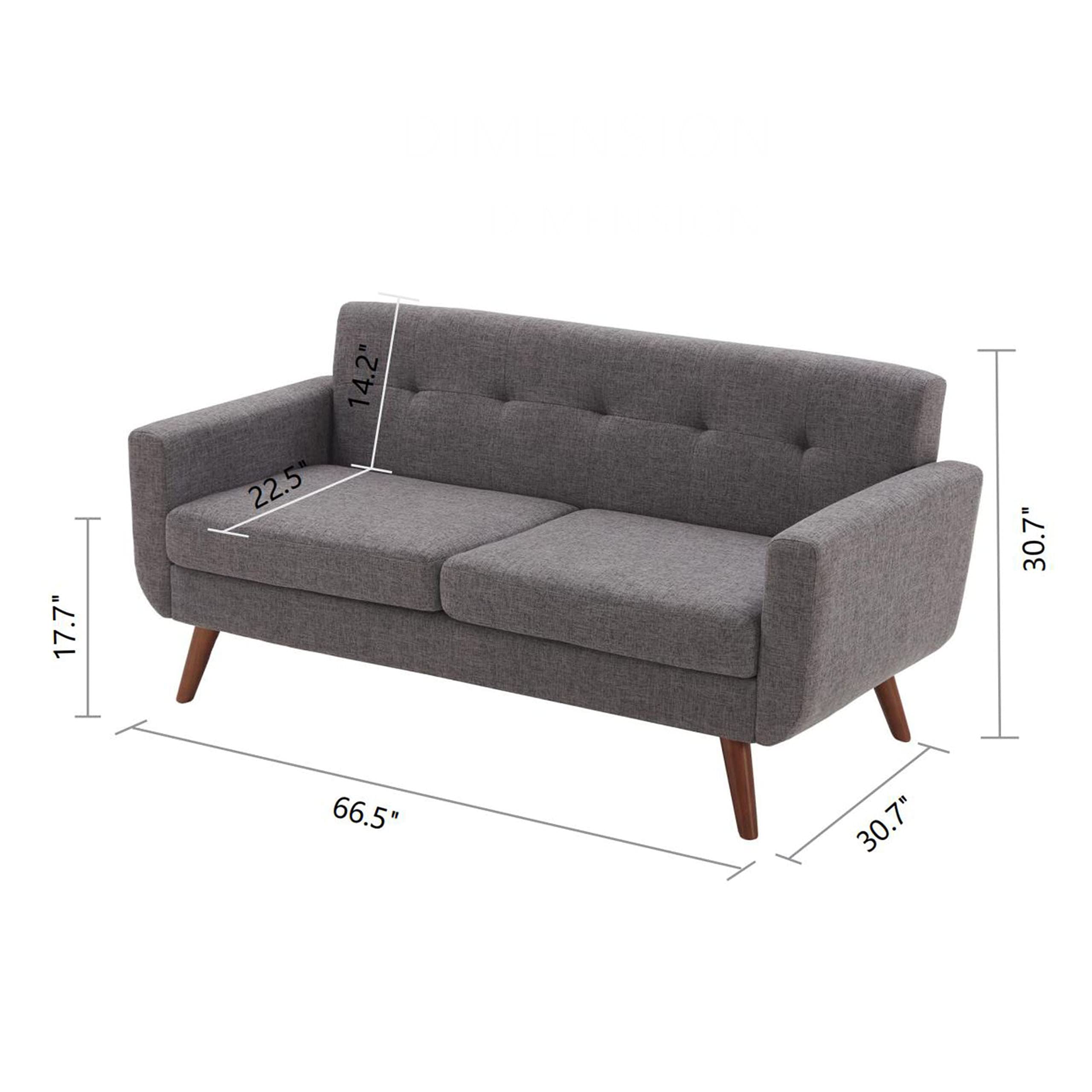 Tbfit 65" W Loveseat Sofa, Mid Century Modern Decor Love Seat Couch, Button Tufted Upholstered Love Seats Furniture for Living Room (Dark Grey)