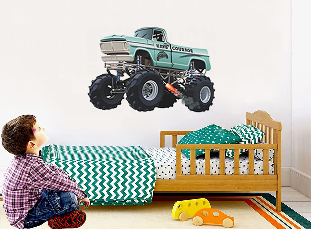 Monster Truck Wall Stickers Decals for Boy’s Bedroom, Gift for Boy's, Car Decor Wallpaper Mural for Nursery Classroom Kids Room