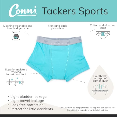 CONNI Kids Training Boxer Pants Soft Shorts Reusable Toddler Potty Training Underwear Waterproof Easy Pull Up Youth Incontinence Aqua Sizes 8-10
