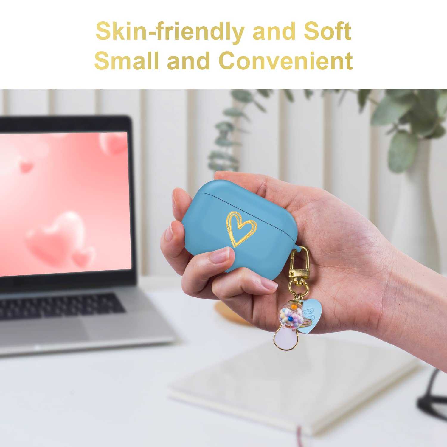 Aiiko Compatible AirPods Pro Case with Cute Lucky Ball Rabbit Keychain Gold Heart Pattern Soft TPU Shockproof Protective iPod Pro Case Cover for Airpods Pro(2019 Released) for Girls Women-Black