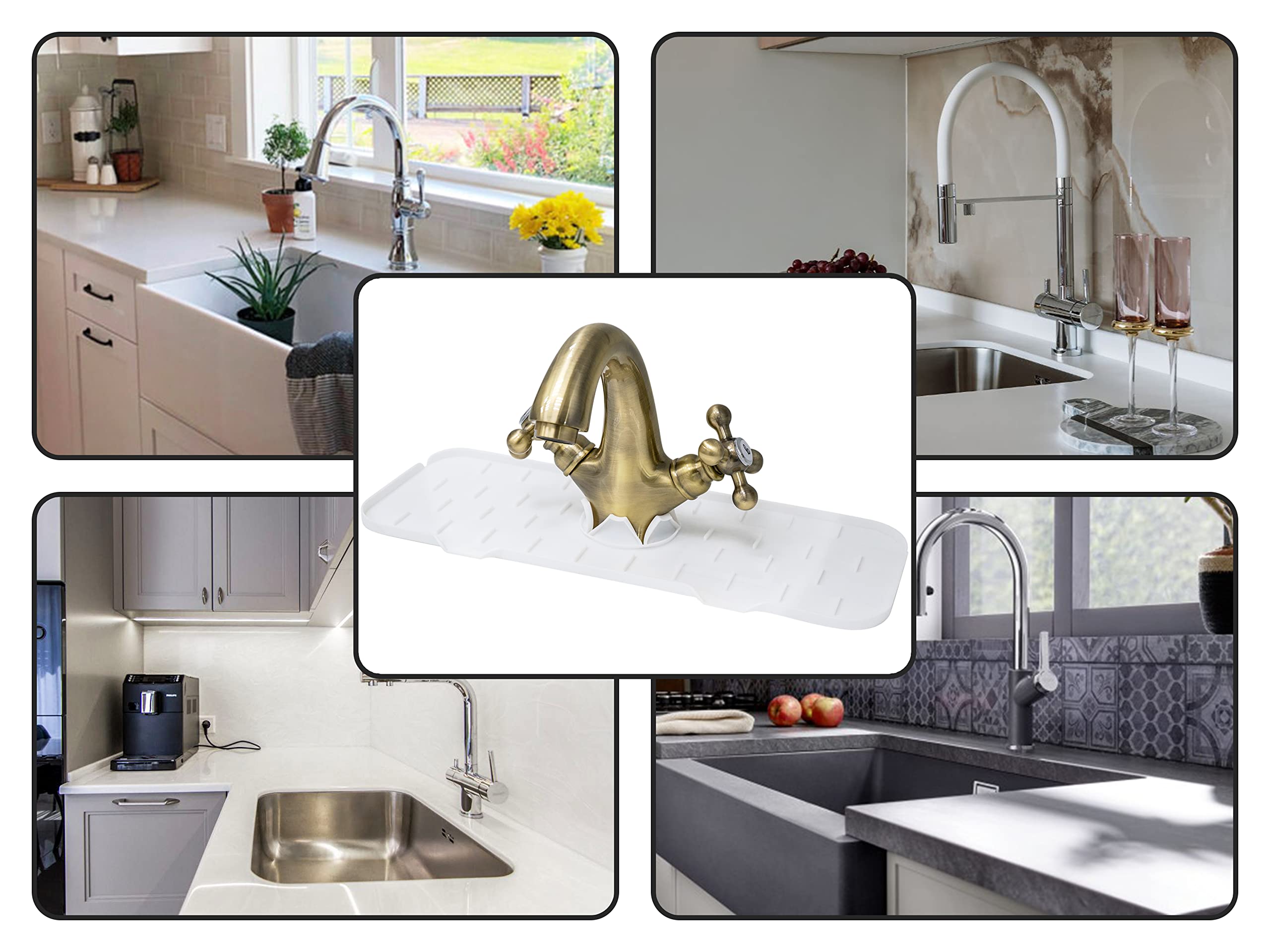 2 Pcs White Silicone Faucet Handle Drip Catcher Tray - Drip Catcher for Sink Faucet β Kitchen Faucet Drip Mat - Sink Faucet Splash Guard - Faucet Pad - Counter Faucet Mat - Silicone Sink Protector.