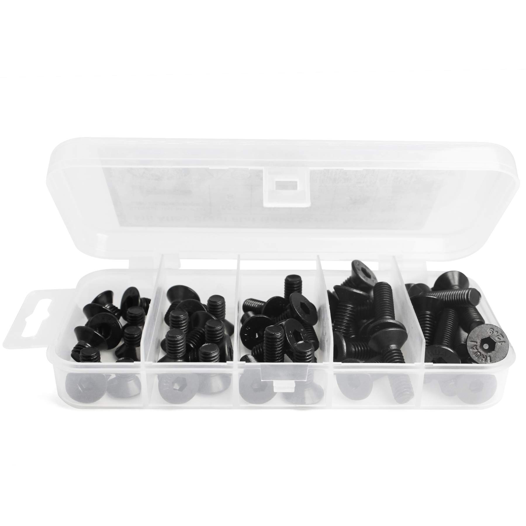 M6 x 8mm 12mm 16mm 20mm 25mm Flat Head Socket Cap Screws Countersunk Bolts, 10.9 Grade Alloy Steel, Black Oxide Finish, Fully Threaded, Metric Allen Hex Drive, Assortment Kit 50PCS