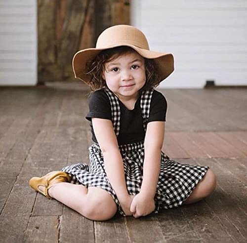 Vintage Fedora Floppy-Hat Kids Girl's Wide Brim Felt Bowler-Hat for 3-8 Years Old (Camel, 5-9 Years)
