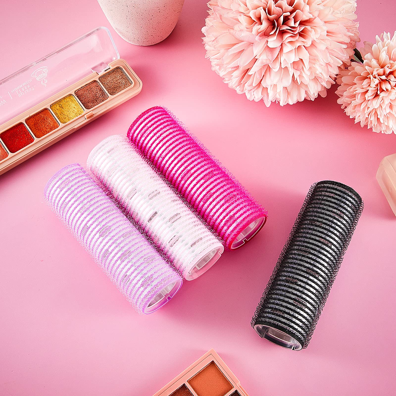 WILLBOND 4 Pcs Long Hair Rollers for Bangs Aluminum Core Curlers Thermal Self Grip Roller for Long and Medium Hair Women Hairstyle(4.1 x 1.2 Inch,Rose Red, Light Pink, Purple, Black)