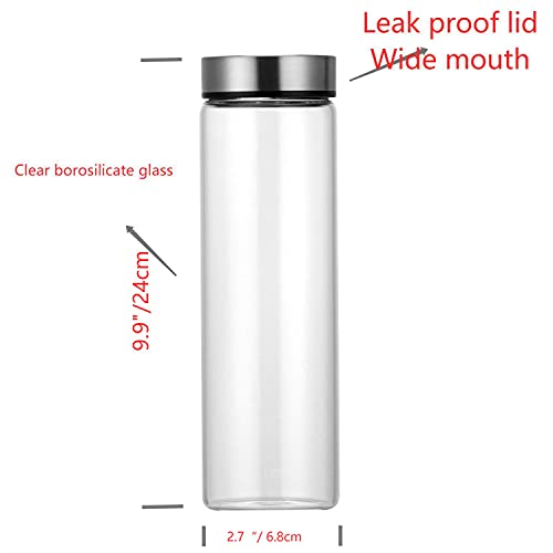 Gulujoy Juice Bottles 6 Pack Wide Mouth Glass Water Bottles 18 oz with Lids for Juicing, Smoothies, Infused Water, Beverage Storage, BPA Free, Leakproof, Reusable