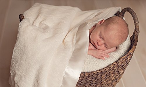 Applesauce Satin Trimmed Baby Blanket, White