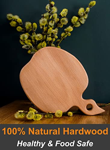 ECOSALL Apple-shaped Solid Wood Cutting Board With Handle For Fruit and Veggies – Small Wooden Bread Board, Cheese Serving Platter, Round Charcuterie Board – 100% Natural, Reversible, Presentable