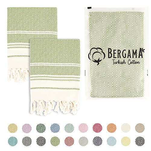 Bergama Turkish Cotton Hand Towels for Bathroom, Set of 2 |0 Cotton, 18x36 Inches, Farmhouse Decorative Boho Gift for Face, Hand, Hair, Bath Decor, Tea, Gym, Yoga, Dish & Kitchen (Khaki)