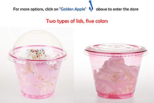 Golden Apple, 9oz-25sets Pink Red Plastic Cups with Clear Dome lids No Hole(25cups + 25lids)…