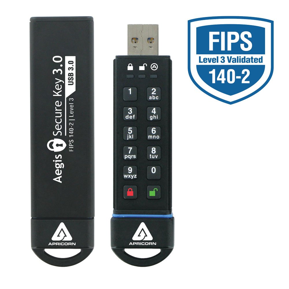Apricorn 120GB Aegis Secure Key FIPS 140-2 Level 3 Validated 256-bit Encryption USB 3.0 Flash Drive (ASK3-120GB)