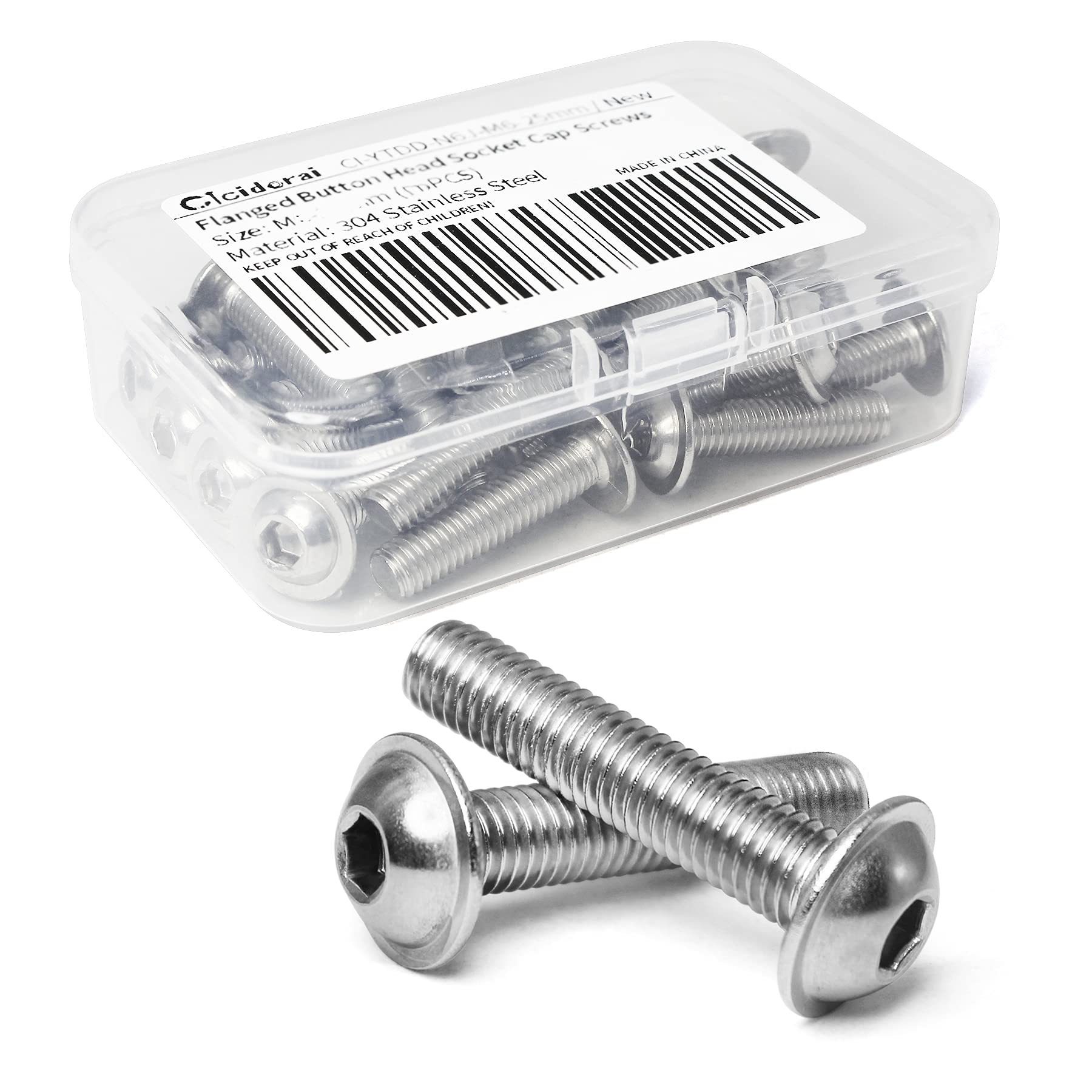 Cicidorai M5-0.8 x 12mm Flanged Button Head Socket Cap Screws Bolts, 304 Stainless Steel, Allen Socket Drive, Bright Finish, Full Machine Threads, Quantity 25