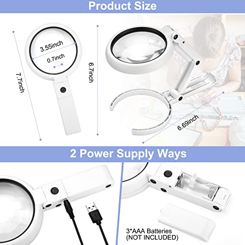 22X 10X Magnifying Glass with Light and Stand, 3.35INCH Large Foldable Handheld Magnifying Glass with Dimmable 8 LED, Hands Free Lighted Desktop Magnifier for Reading, Jewelry, Crafts, Cross Stitch