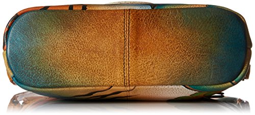 Anna by Anuschka Genuine Leather V-Shap Flap Crossbody Bag | Hand-Painted Original Artwork | Peacock Collage