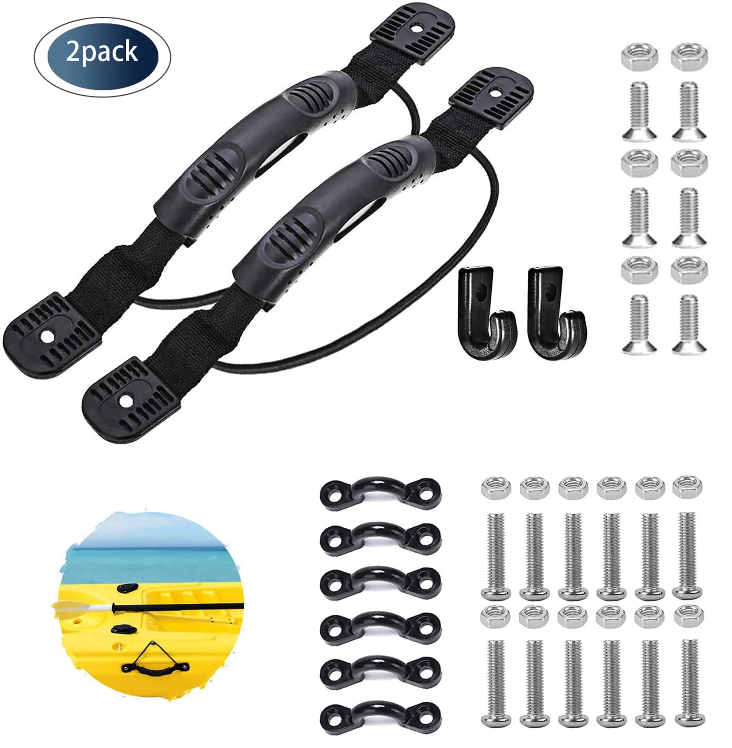 2 Pack Kayak Handles,Kayak Side Handle Mount with Screws and Bungee Paddle Holder Kit for Ocean Kayak Handle Luggage Handle Replacement Parts and Accessories