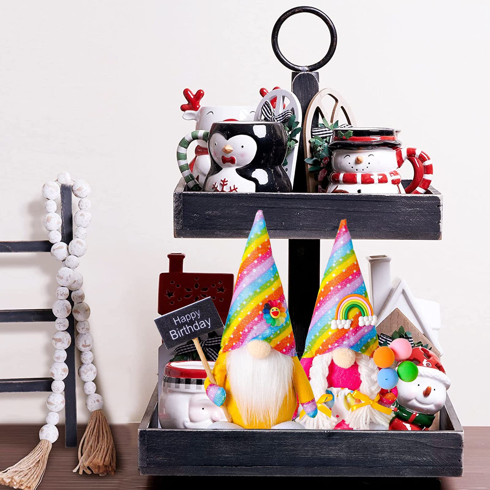 2pcs Birthday Gnomes Swedish Tomte Gnome Decor Birthday Gifts Handmade Scandinavian Garden Gnomes Valentines Day Tiered Tray Decorations