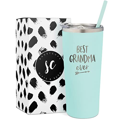 Best Grandma Ever Insulated Tumbler Cup with Straw and Lid - Grandparent Christmas Present Coffee Mug - World's Best Grandma Gift From Grandkids for Birthday - New Grandma Tumbler - Grandma Gifts