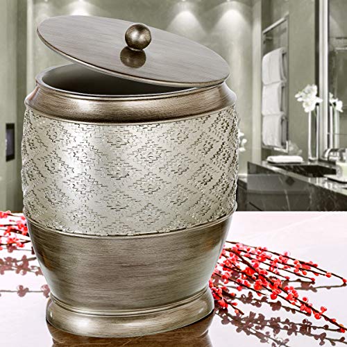 Creative Scents Dublin Bathroom Trash Can with Lid - Decorative Resin Small Garbage Can Wastebasket Bin for Diaper/Paper (Brushed Silver)