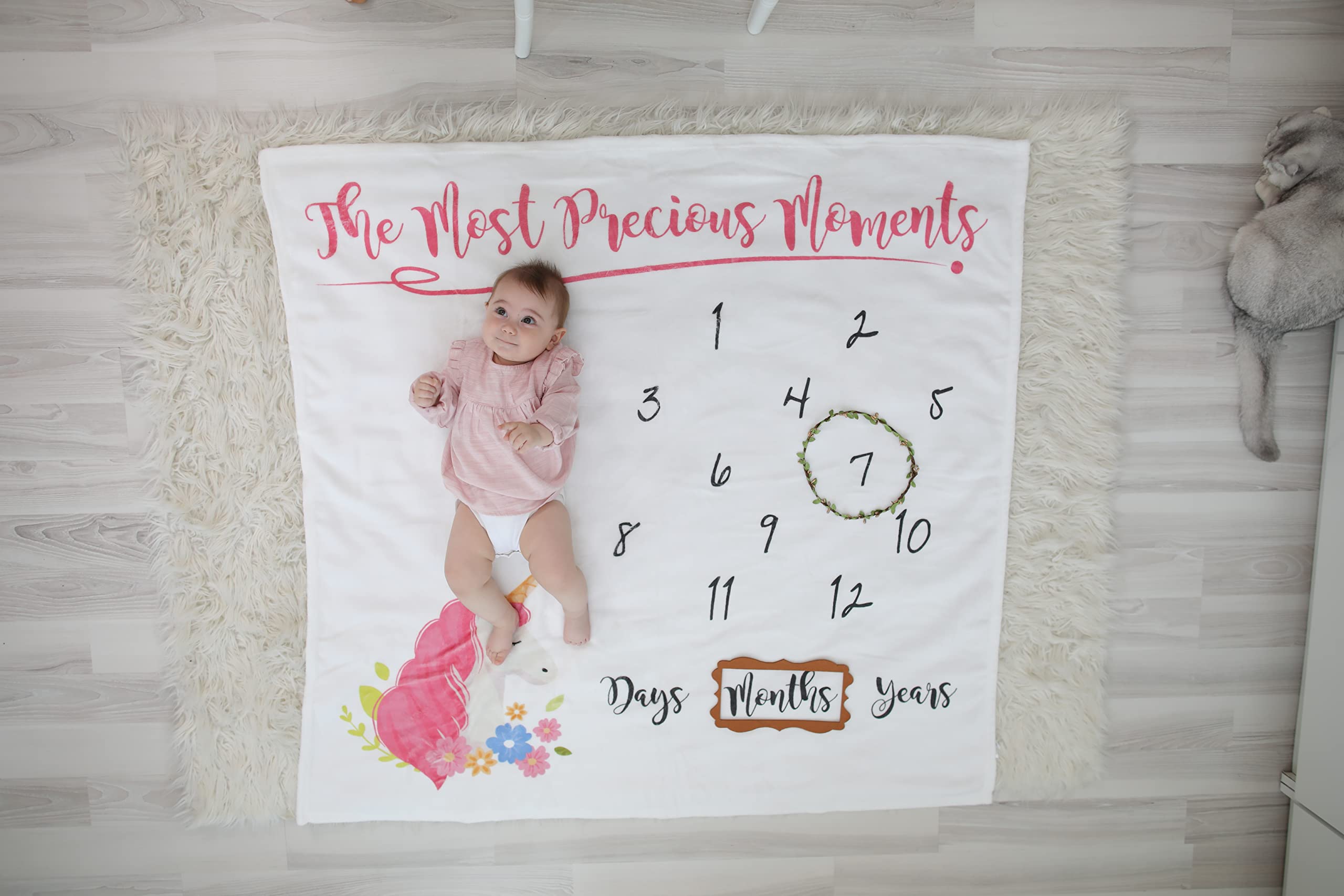 patucia Baby Milestone Blanket Marker, Milestone Marker for Blanket, Monthly Milestone Floral Wreath, Monthly Milestone Photo Prop Frame, 2 Pieces
