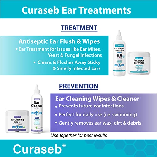 Curaseb Cat & Dog Ear Infection Treatment Wipes – Treats Infected Ears, Inflammation & Itchiness – Cleans & Deodorizes – 100 Wipes