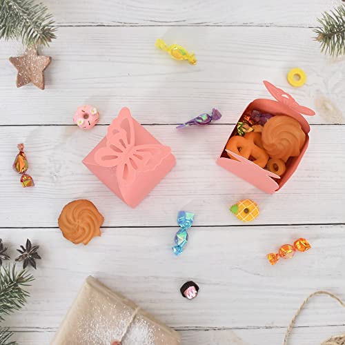 BEISHIDA 50pcs Pink Butterfly Decorations Peal-Gloss Butterfly Gift Box Small Butterfly Candy Boxes for Party Favors Baby Shower Wedding Birthday Party(2.4 x 2.4 x 2.4 Inch)