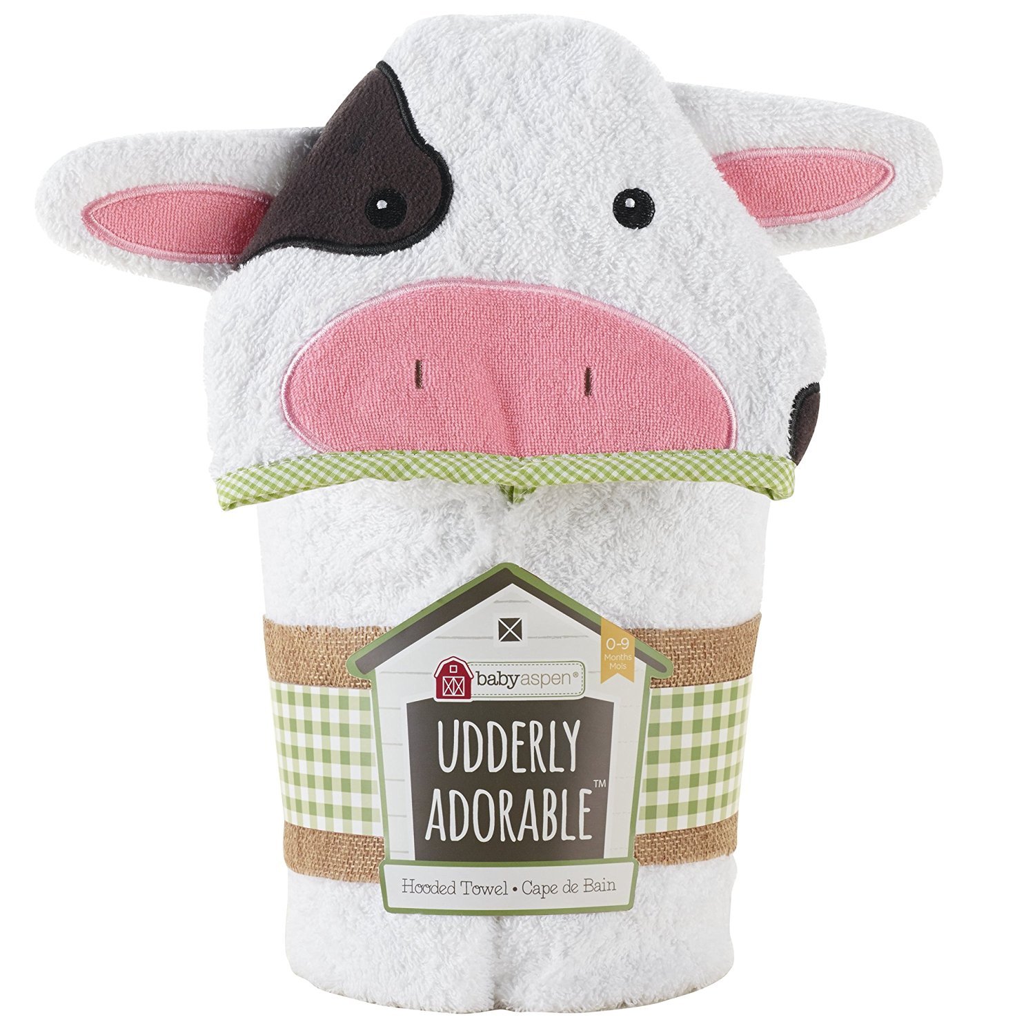 Baby Aspen "Utterly Adorable Cow Hooded Towel/Baby Robe, 0-9 Months