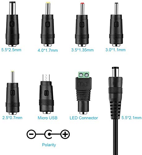 BOLWEO Universal 5v 2a Power Supply Adapter,AC to DC Adapter with 7 Tips Connector DC Plugs Adapter for TV Box, Security Camera, LED Strip Lights, Audio/Video and More 5v Household Electronic Devices