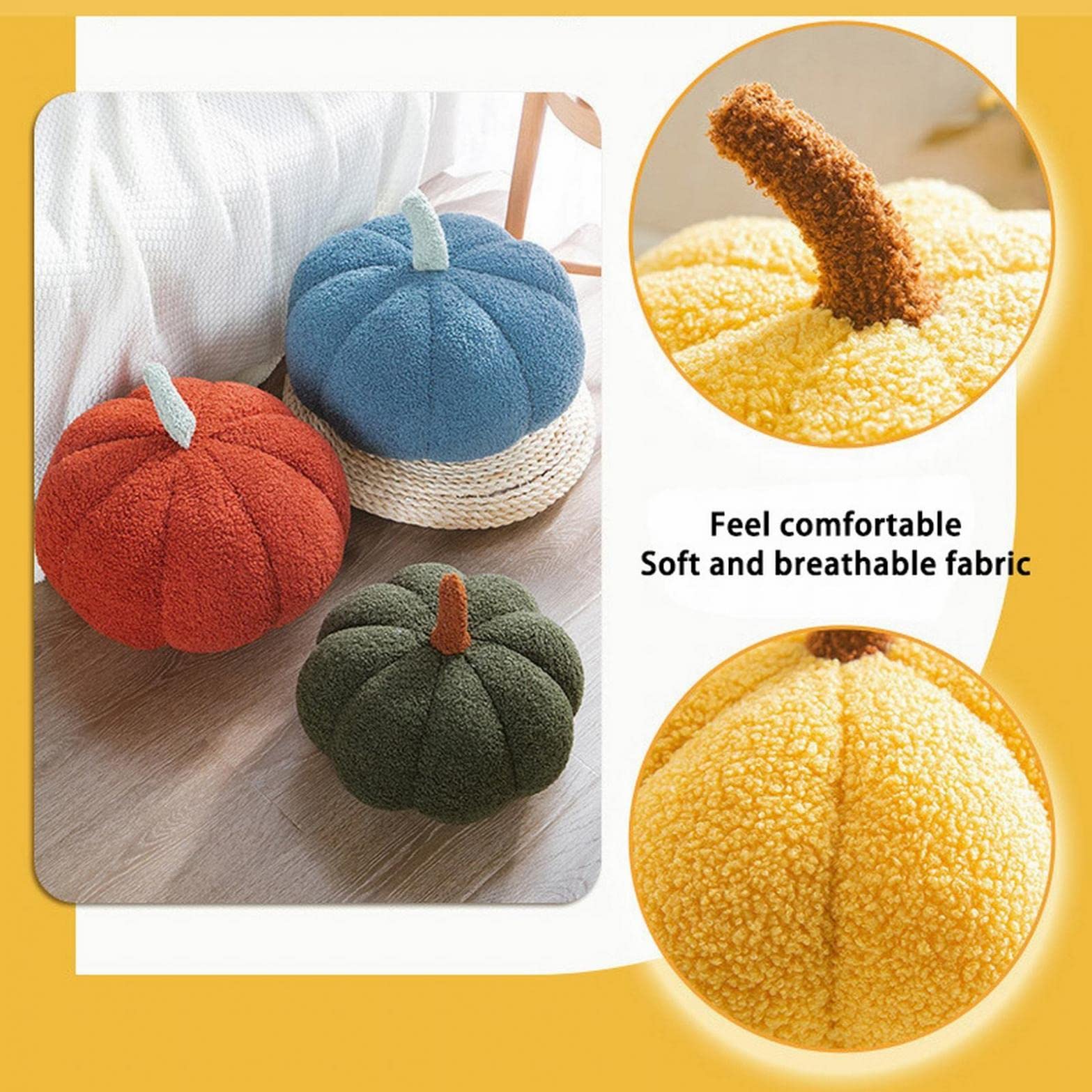 Wtosuhe Pumpkin Throw Pillows Soft Pumpkin Pillows Plush Toy, Halloween Fall Pillow Cute 3D Pumpkin-Shaped Plush Cushion, Fall Decorative Fluffy Throw Pillow Cushion(Dark Orange, 7.9In)