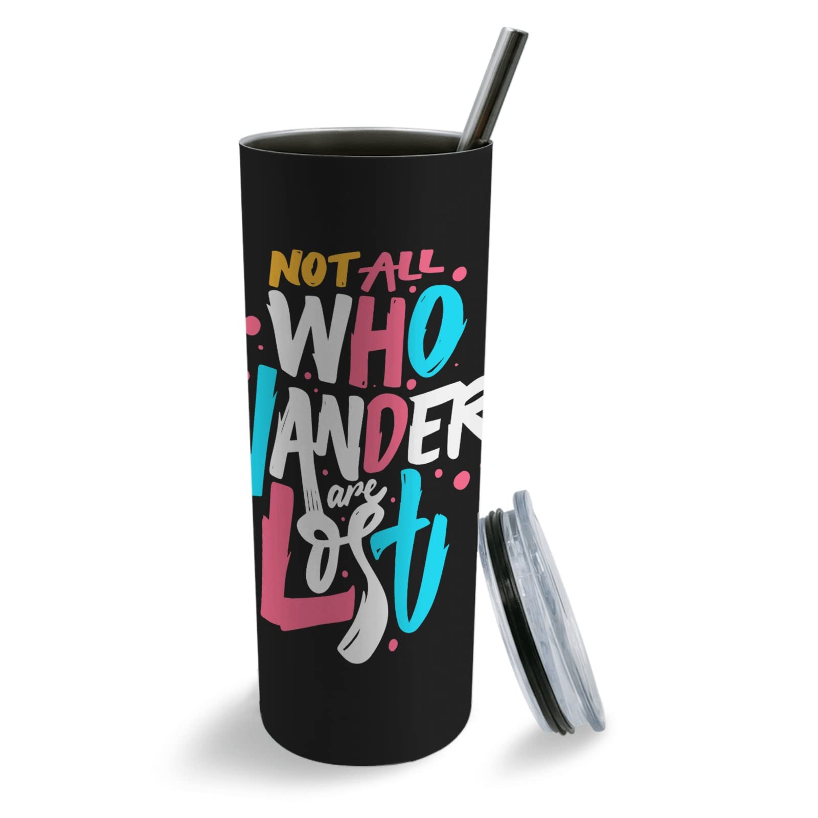 20 oz Water Bottle Coffee Mugs Not All Who Wander are Lost Water Bottles with Straw Thermo Coffee Mug Vintage Sublimation Cups 20 oz Skinny Gift for Employees