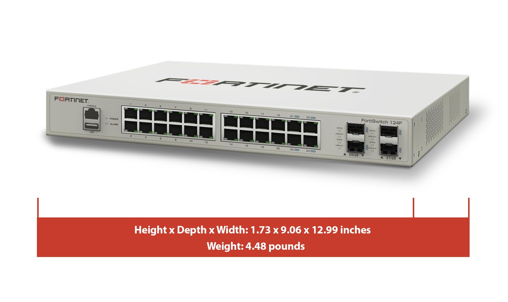 Fortinet FortiSwitch - 124F Performance L2 Switch - 24 GE, 4 SFP+, Fanless (FS-124F)
