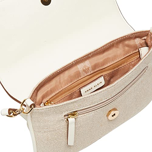 Anne Klein womens Flap With Card Case canvas shoulder baggette, White, One Size US